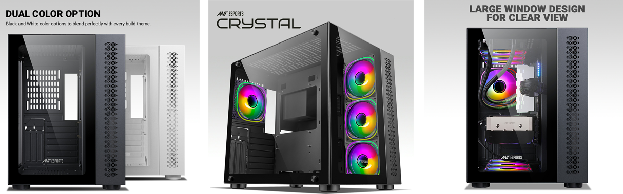 Ant Esports Crystal Argb Eatx Mid Tower Cabinet Black