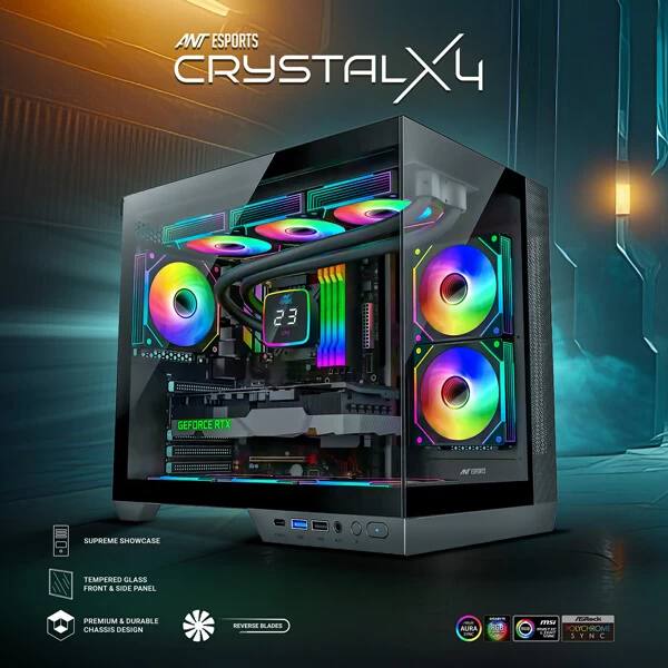 Ant Esports Crystal X4 Argb Atx Mid Tower Cabinet Grey