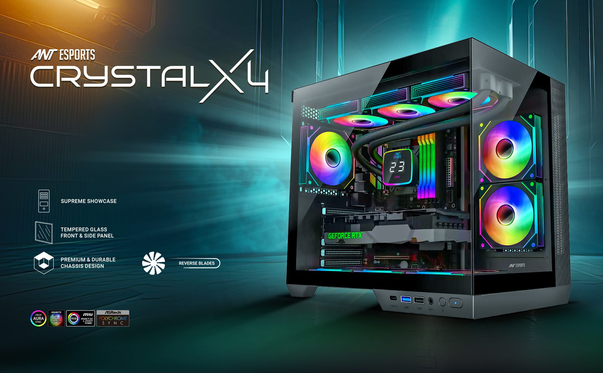 Ant Esports Crystal X4 Argb Atx Mid Tower Cabinet Grey