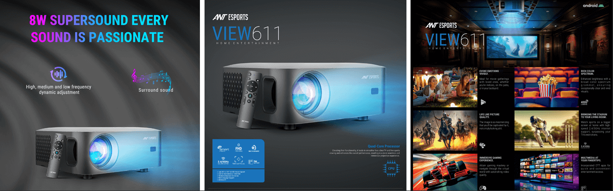 Ant Esports View 611 LED Smart Projector With Remote White