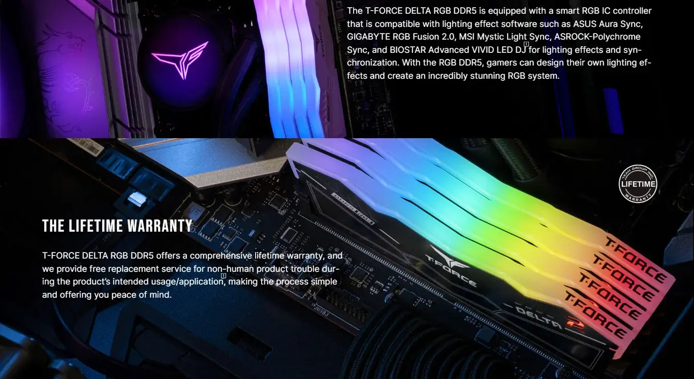 TeamGroup T-Force Delta RGB 32Gb DDR5 7200Mhz RAM White